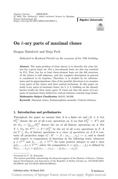 On K Ary Parts Of Maximal Clones