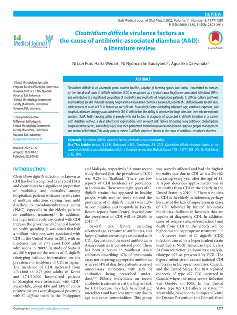 Pdf Clostridium Difficile Virulence Factors As The Cause Of