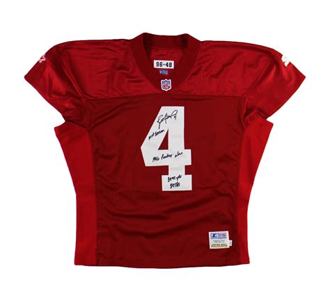 Brett Favre Signed Green Bay Packers Starter Game Issued Red Nfl Jersey With Multiple