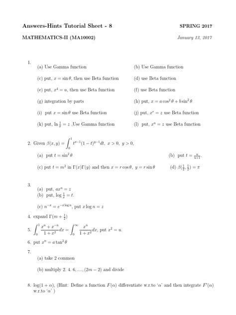 Hints Maths Ii Tutorial Sheet 8 Pdf Complex Analysis Number Theory