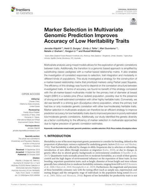 Pdf Marker Selection In Multivariate Genomic Prediction Improves