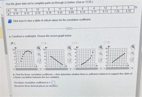solved use the given data set to complete parts a through