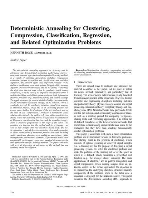 Deterministic Annealing For Cluster Compres Classi Regres And Related Opti Prob Pdf