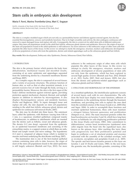 Pdf Stem Cells In Embryonic Skin Development