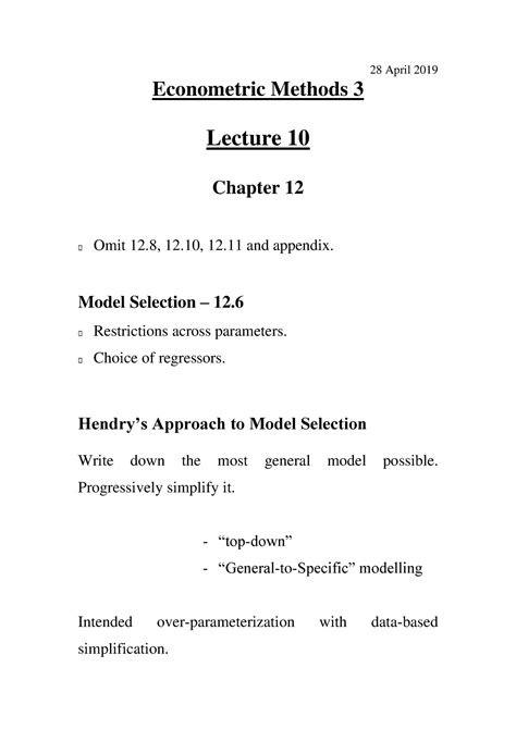 week10 week 10 lecture note 28 april 2019 econometric methods 3