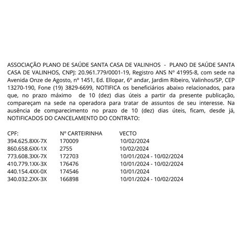 Edital De Notificação Da Associação Plano De Saúde Santa Casa De