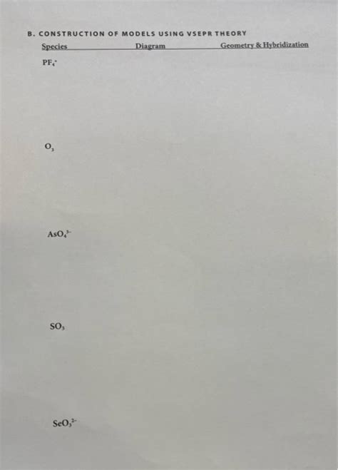 Solved B CONSTRUCTION OF MODELS USING VSEPR THEORY Species Chegg Com