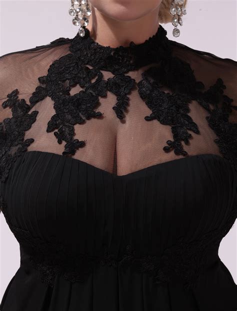 Gorgeous Black Evening Dresses Plus Size Evening Dress Chiffon Lace Ap
