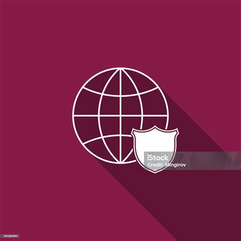 긴 그림자와 고립 된 세계 지구본 아이콘 방패 보안 안전 보호 개인 정보 보호 개념 평면 디자인입니다 벡터 일러스트 개념에 대한 스톡 벡터 아트 및 기타 이미지 Istock