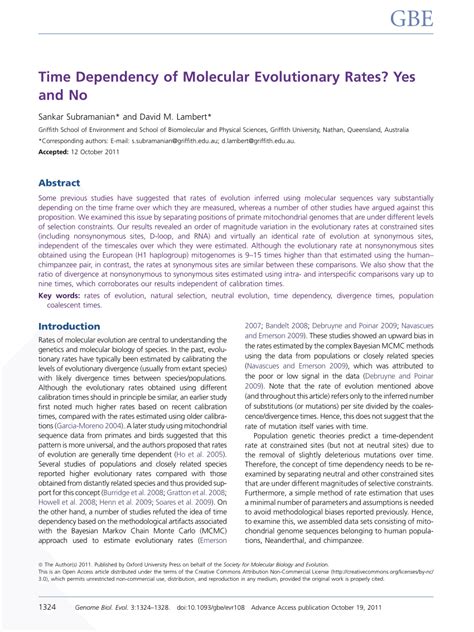 Pdf Time Dependency Of Molecular Evolutionary Rates Yes And No