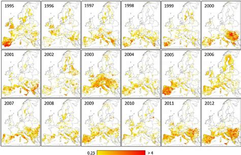 Yearly Cumulated Drought Severity Index Maps Obtained By Summing All