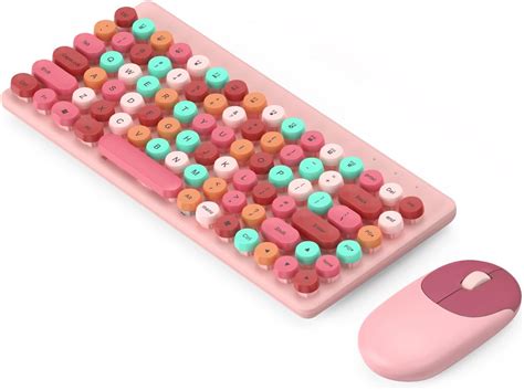 Keyboard And Mouse Combo Typewriter Style Retro Keyboard With Round Keycaps And Cute