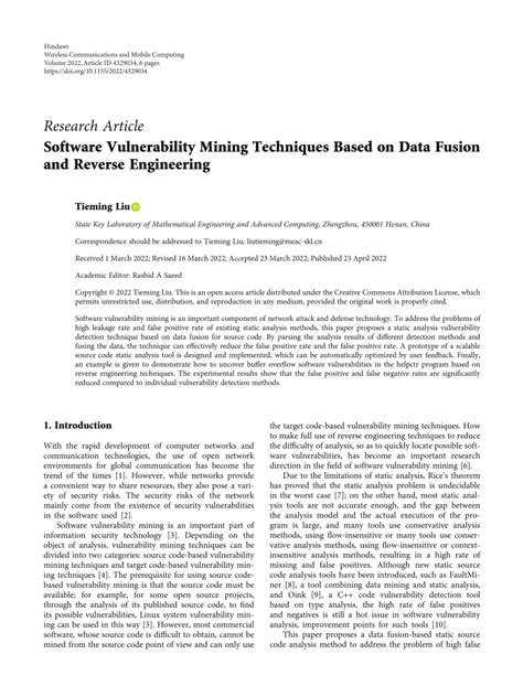 Pdf Software Vulnerability Mining Techniques Based On Data Fusion And Reverse Engineering
