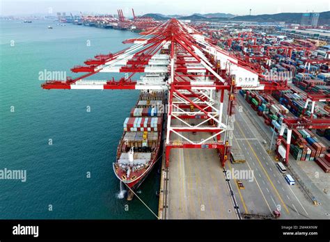 Aerial Photo Shows The Busy Scene At Qianwan Container Terminal Of Qingdao Port Qingdao City