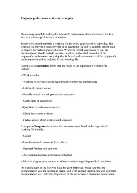 Employee Performance Evaluation Examples Pdf