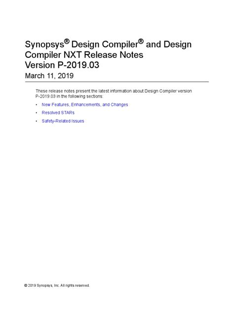 Synopsys Design Compiler And Design Compiler Nxt Release Notes Version P 2019 03 Pdf Library