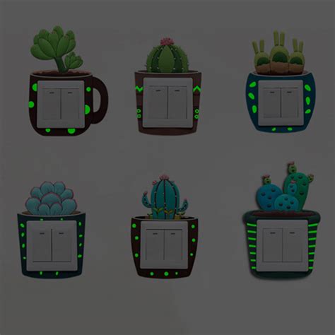 Silicone 3d Switch Sticker Luminous Cactus Wall Sw Vicedeal