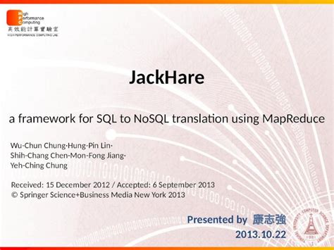 Pptx Jackhare A Framework For Sql To Nosql Translation Using