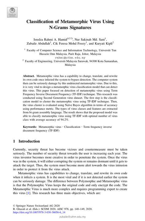 pdf classification of metamorphic virus using n grams signatures