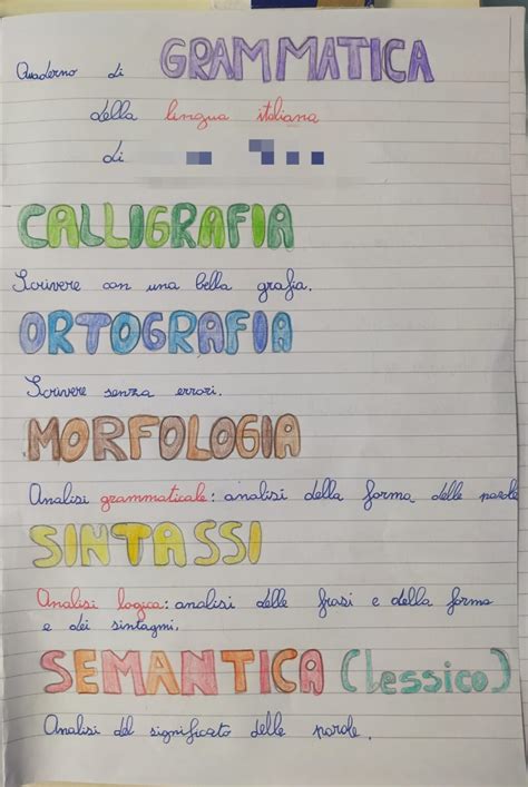 Quaderno Di Italiano Grammatica Classe Quinta Maestra Chiara