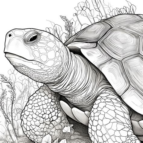 A Drawing Of A Turtle In A Field Of Grass And Weeds Generative Ai Premium Ai Generated Image