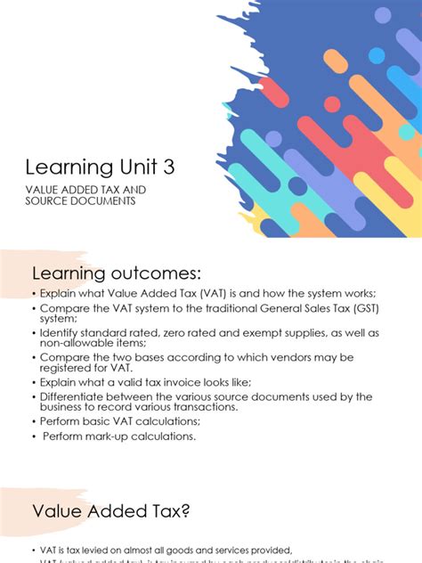 Learning Unit 3 Pdf Value Added Tax Taxes