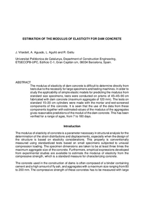 Pdf Estimation Of The Modulus Of Elasticity For Dam Concrete