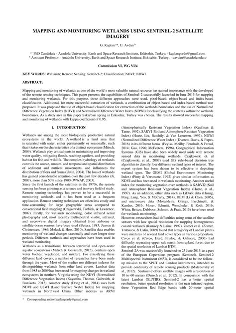 Pdf Mapping And Monitoring Wetlands Using Sentinel 2 Satellite Imagery