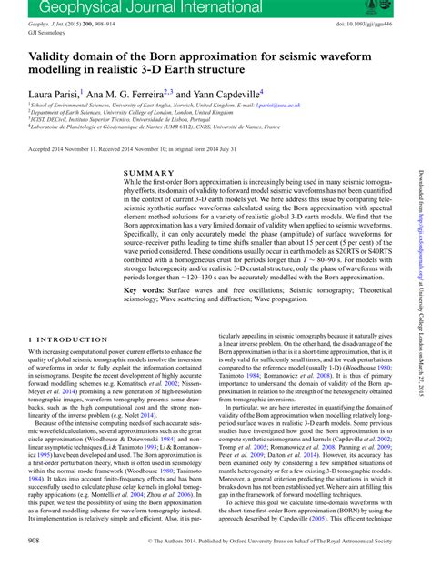 Pdf Validity Domain Of The Born Approximation For Seismic Waveform