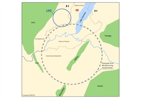 Map Showing The Size Of Cerns Proposed Very Large Hadron Collider
