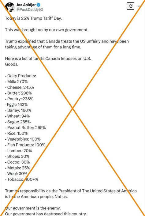 Inaccurate List Of Canadian Tariffs Circulates Amid Us Trade War Fact