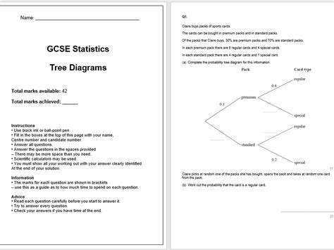 Tree Diagrams Exam Questions Gcse Statistics Teaching Resources