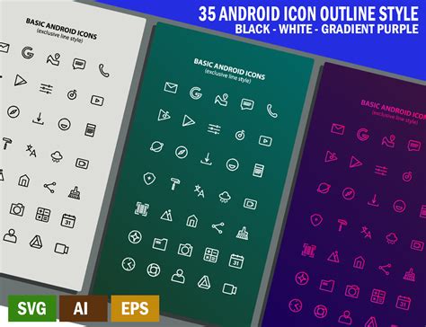 Basic Android Icon Set Outline Style Graphic By XdCreative Creative Fabrica
