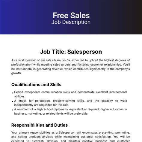 Free Sales Job Description Template To Edit Online