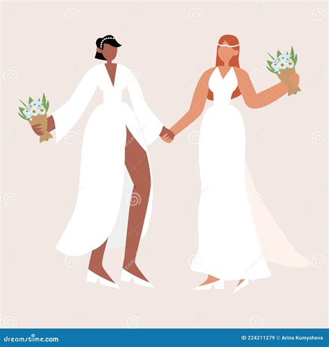 Happy Lesbian Couple Lgbtq Wedding Two Lesbians Hug In Wedding