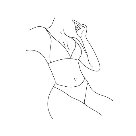Vector Beautiful Women Body Illustration Minimalist Linear Female