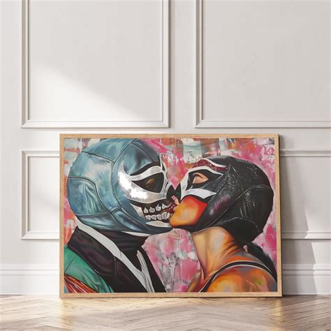 Lucha Libre Kiss Art Print Luchador Wall Decor Digital Download Etsy