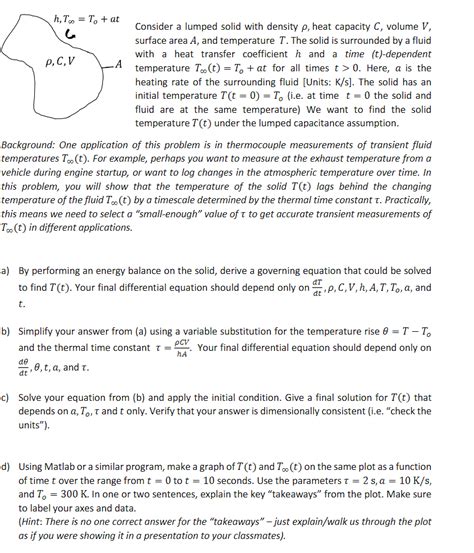Solved Consider a lumped solid with density ρ heat capacity Chegg