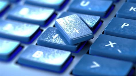 Closeup 3d Rendering Of Blue Pizza Key In Extreme On White Pc Keyboard
