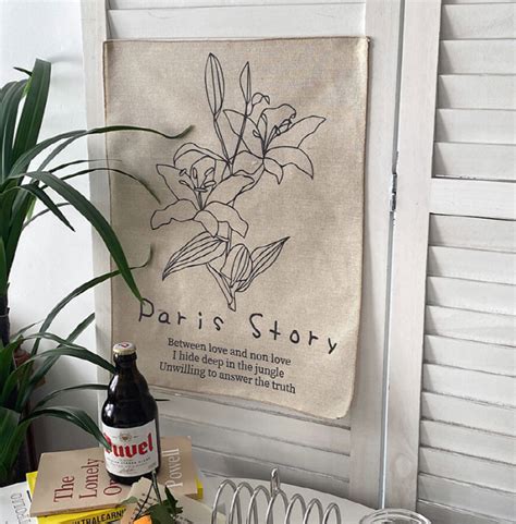 벽장식 빈티지 무드 드로잉 릴리 린넨 패브릭 포스터 세로형 에이블리