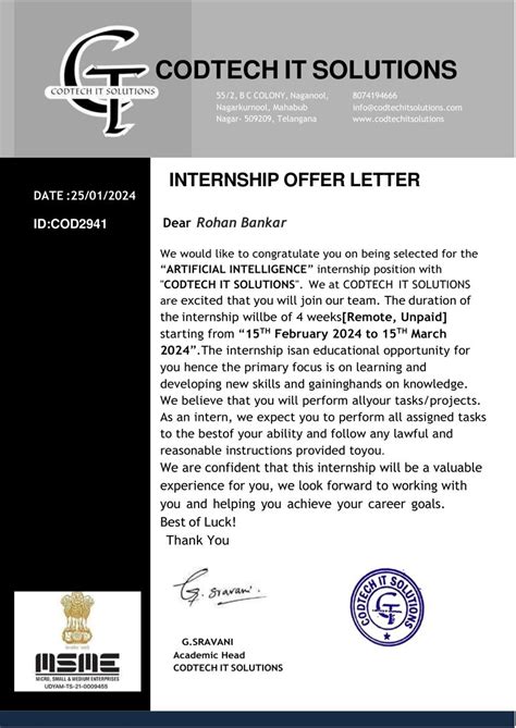 Rohan Bankar On Linkedin Internship Artificialintelligence