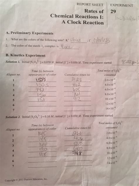 Report Sheet Experiment Rates Of 29 Chemical React