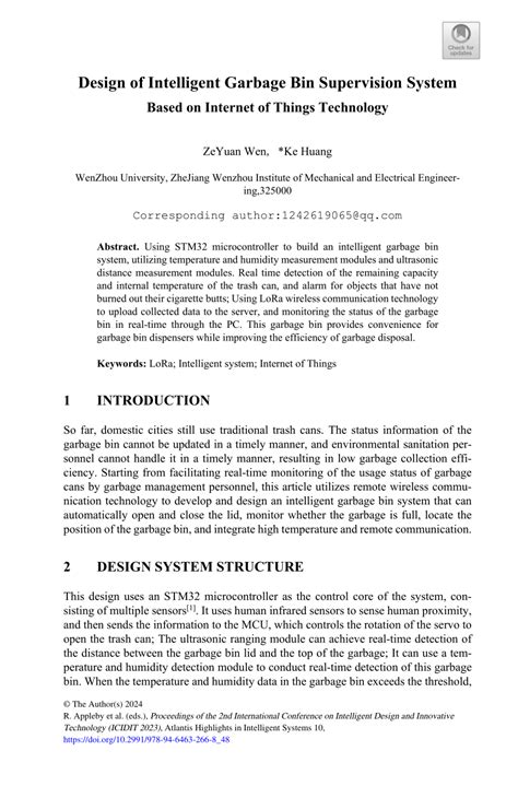 Pdf Design Of Intelligent Garbage Bin Supervision System Based On Internet Of Things Technology