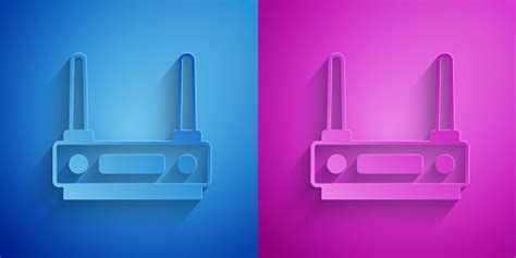 파란색과 보라색 배경에 격리 된 종이 컷 라우터 및 Wifi 신호 아이콘 무선 이더넷 모뎀 라우터 컴퓨터 기술 인터넷 종이 아트 스타일 벡터 모뎀에 대한 스톡 벡터 아트 및