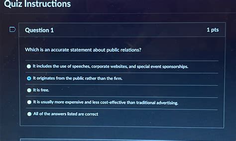 Solved Quiz InstructionsQuestion 11ptsWhich Is An Accurate Chegg Com