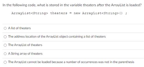Solved In The Following Code What Is Stored In The Variable Chegg