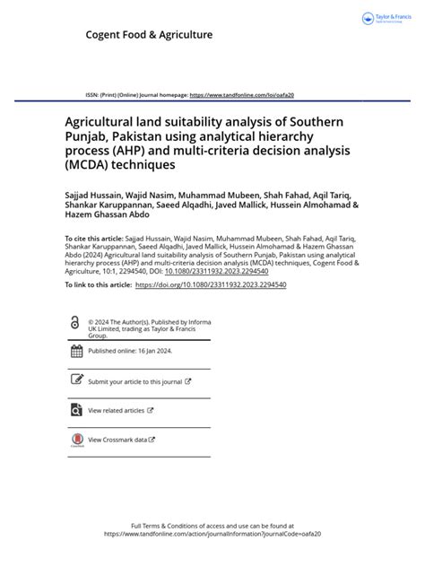 Agricultural Land Suitability Analysis Of Southern Punjab Pakistan