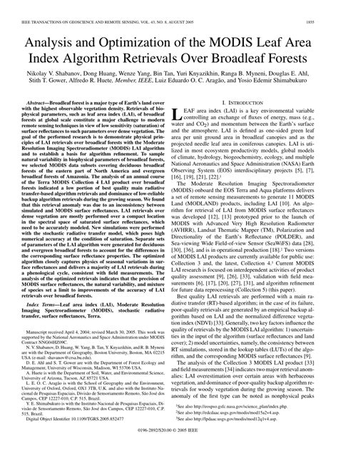 Pdf Analysis And Optimization Of The Modis Leaf Area Index Algorithm