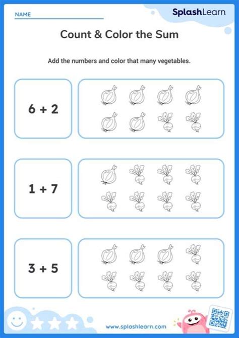 Color Vegetables Sum 8 — Printable Math Worksheet