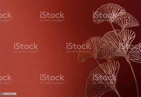 황금 은행 나무 Biloba는 진한 빨간색 배경에 떠납니다 럭셔리 장식 포스터 인쇄 또는 배너 배경 0명에 대한 스톡 사진 및 기타 이미지 Istock